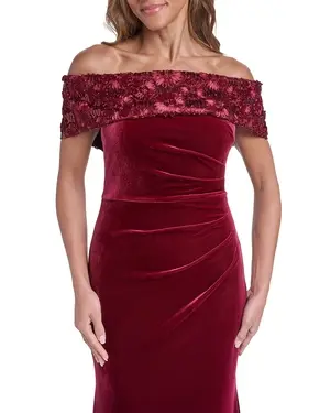Eliza J Off-the-shoulder Side Pleat Velvet Gown