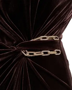 Eliza J Round Neck Chain Embellished Long Sleeve Gown
