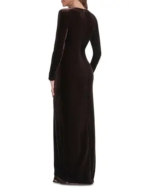 Eliza J Round Neck Chain Embellished Long Sleeve Gown