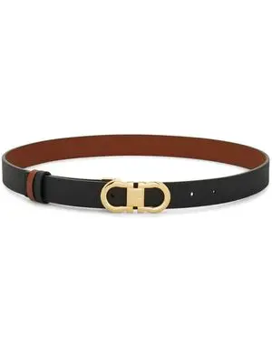 FERRAGAMO Gancini Hammered Leather Reversible Belt - Black