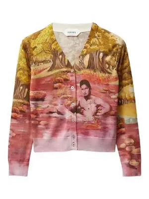 Versace The Naturist Print Silk Knit Cardigan - Multicolor