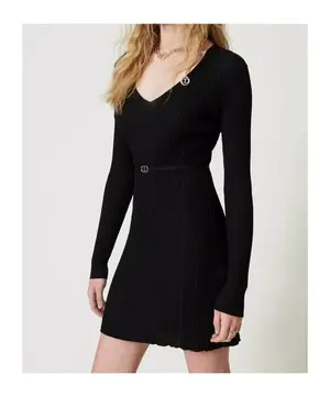 TWINSET Ribbed-knit Belted Minidress
