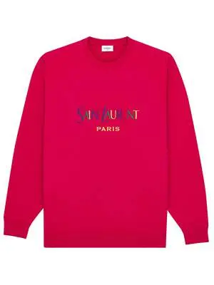 Saint Laurent Embroidered Cotton Crewneck Sweater