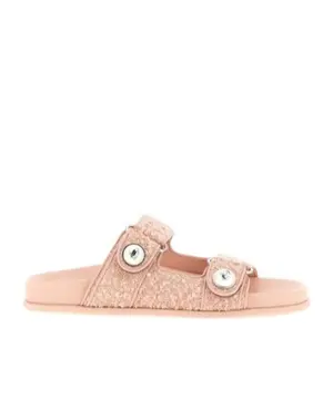 JIMMY CHOO Tweed Pearl Fayence Sandals - Nude