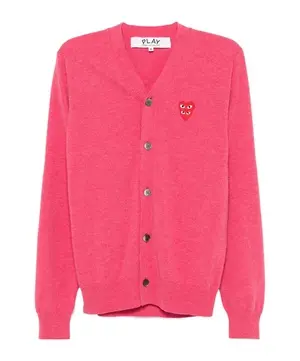 Play Comme Des Garcon V-neck Double Heart-patch Cardigan
