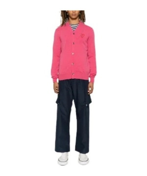 Play Comme Des Garcon V-neck Double Heart-patch Cardigan