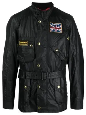 BARBOUR INTERNATIONAL High Neck Waxed Cotton Jacket With Four Front Pockets
