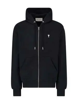 AMI Paris Logo Zip-up Hoodie - Black