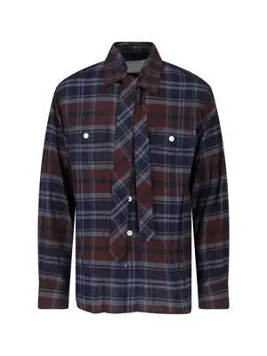 Sacai Plaid Long Sleeve Shirt With Tie Detail - Brown