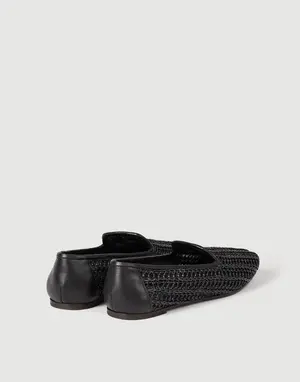 Brunello Cucinelli Techno Raffia And Calfskin Flats