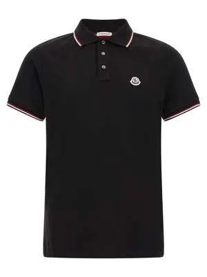 Moncler Tricolor Trim Polo Shirt - Black