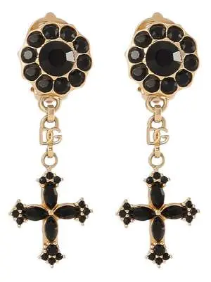 Dolce & Gabbana Cross Pendant Earrings - Black