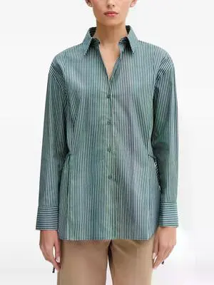 Sisley Vertical-stripe Tie-fastening Shirt - Green