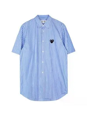 Play Comme Des Garcon Play Striped Heart-patch Shirt - Blue