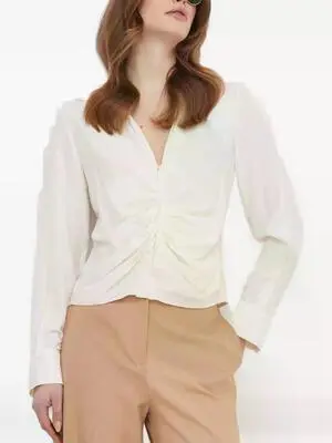 Sisley Ruched Long-sleeve Blouse - White