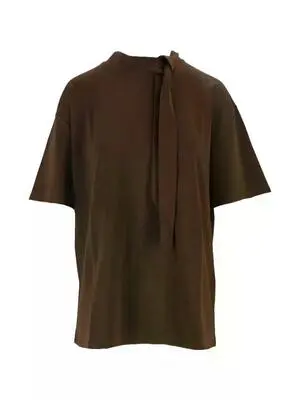 ELEH Tie-neck Short-sleeve T-shirt - Brown
