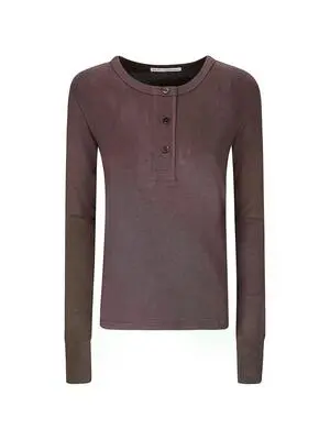 Studio Nicholson Ribbed Henley Top - Brown
