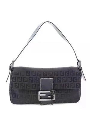 Fendi 2010s Mamma Baguette Zucchino Shoulder Bag - Black