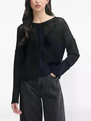 Sisley Open-knit Ribbed-trim Pullover - Black