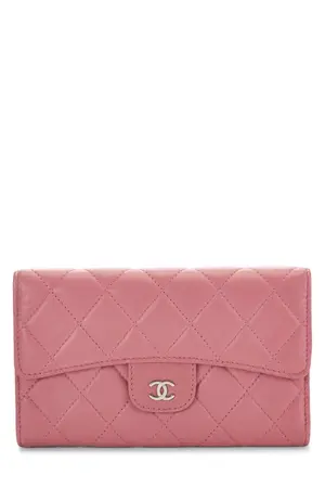 Chanel Lambskin Classic Flap Wallet Long - Pink