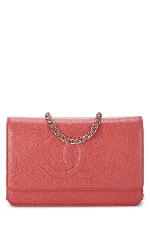 Chanel Caviar Wallet On Chain - Orange