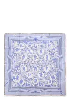 Hermès Multicolor 'les Nouveaux Amoureux De Paris' Silk Scarf 90 - Blue