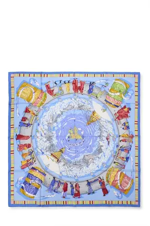 Hermès Multicolor 'prières Au Vent' Silk Scarf 90 - Blue