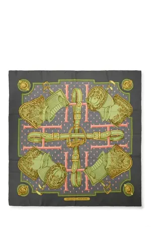Hermès Multicolor 'selles A Housse' Silk Scarf 90 - Grey