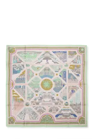 Hermès Multicolor 'flanerie A Versailles' Silk Scarf 90 - Green