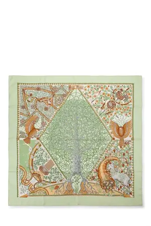 Hermès Multicolor 'axis Mundi' Silk Scarf 90 - Green