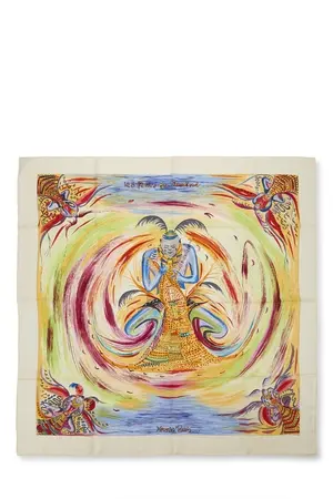 Hermès Beige & Multicolor 'les Perles De Turkana' Silk Scarf 90 Beige