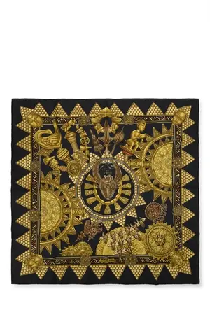 Hermès Black & Multicolor 'l'or Des Chefs' Silk Scarf 90 Black