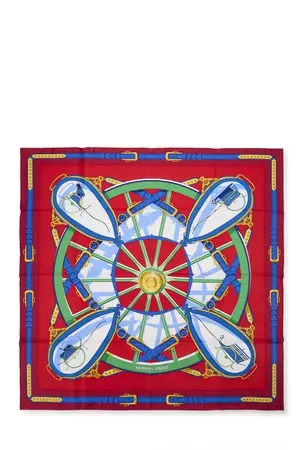 Hermès Multicolor 'chemise En Roue Libre' Silk Scarf 90 - Red