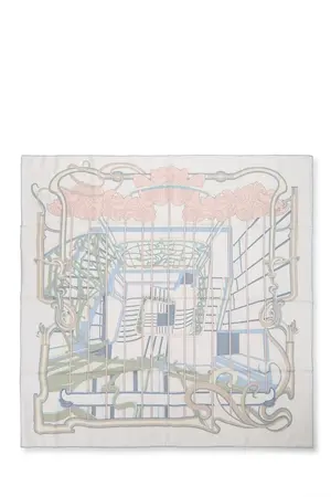 HERMÈS White & Multicolor 'la Ligne Coup De Fouet' Silk Scarf 90