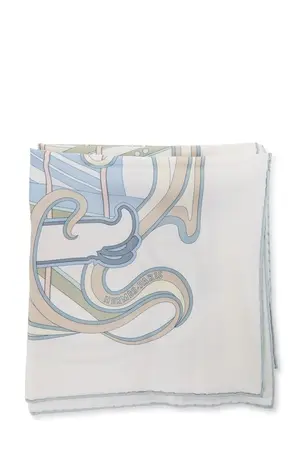 Hermès Multicolor 'la Ligne Coup De Fouet' Silk Scarf 90 - White