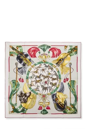 Hermès Multicolor 'cavalcades' Silk Scarf 90 - Orange