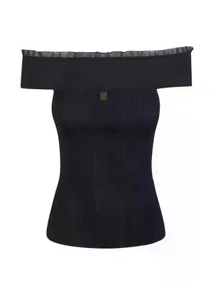 Elisabetta Franchi Off-shoulder Ribbed-knit Top - Blue