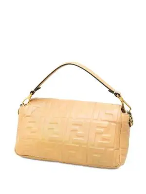 Fendi 2000-2010 Zucca Embossed Leather Baguette Satchel