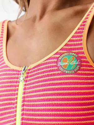 BANANA MOON Striped Zip-front Swimsuit - Pink