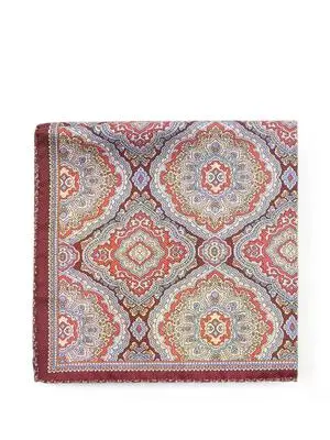 Eton Paisley-print Geometric-pattern Pocket Square Red