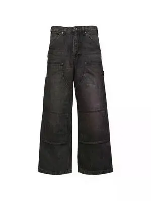 DAIRIKU Washed Double-knee Jeans - Black