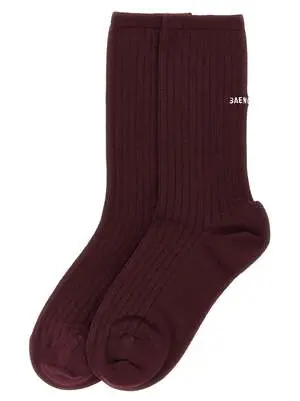 Balenciaga Logo Embroidery Ribbed Tights