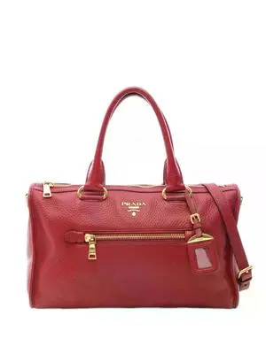 Prada 2010s Pebbled Leather Tote Bag - Red
