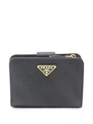 Prada Saffiano Triang Bi-fold Wallet - Black
