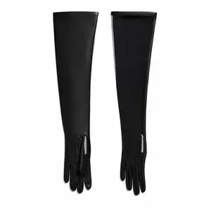 HEDARE Senna Tulle & Leather Long Gloves - Black