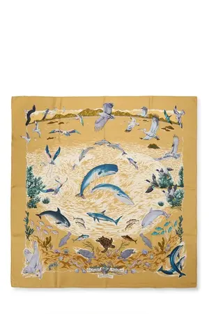 Hermès Multicolor 'la Vie Precieuse De La Mediterranee' Silk Scarf 90 - Beige