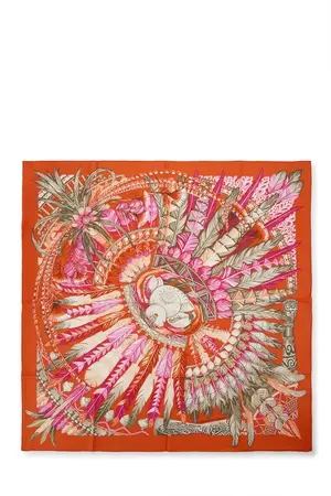 Hermès Multicolor 'danse Pacifique' Silk Scarf 90 - Orange