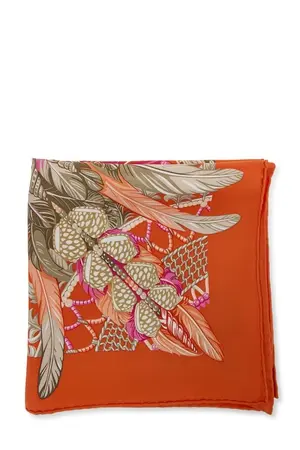 Hermès Multicolor 'danse Pacifique' Silk Scarf 90 - Orange