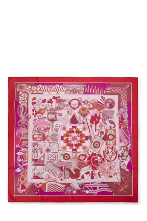 Hermès Pink & Multicolor 'de L'ombrelle Aux Duels' Silk Scarf 90 - Red