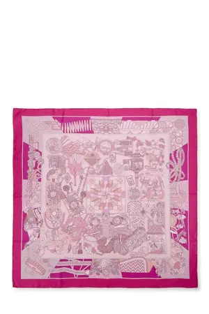 Hermès Pink & Multicolor 'de L'ombrelle Aux Duels' Silk Scarf 90 - Red